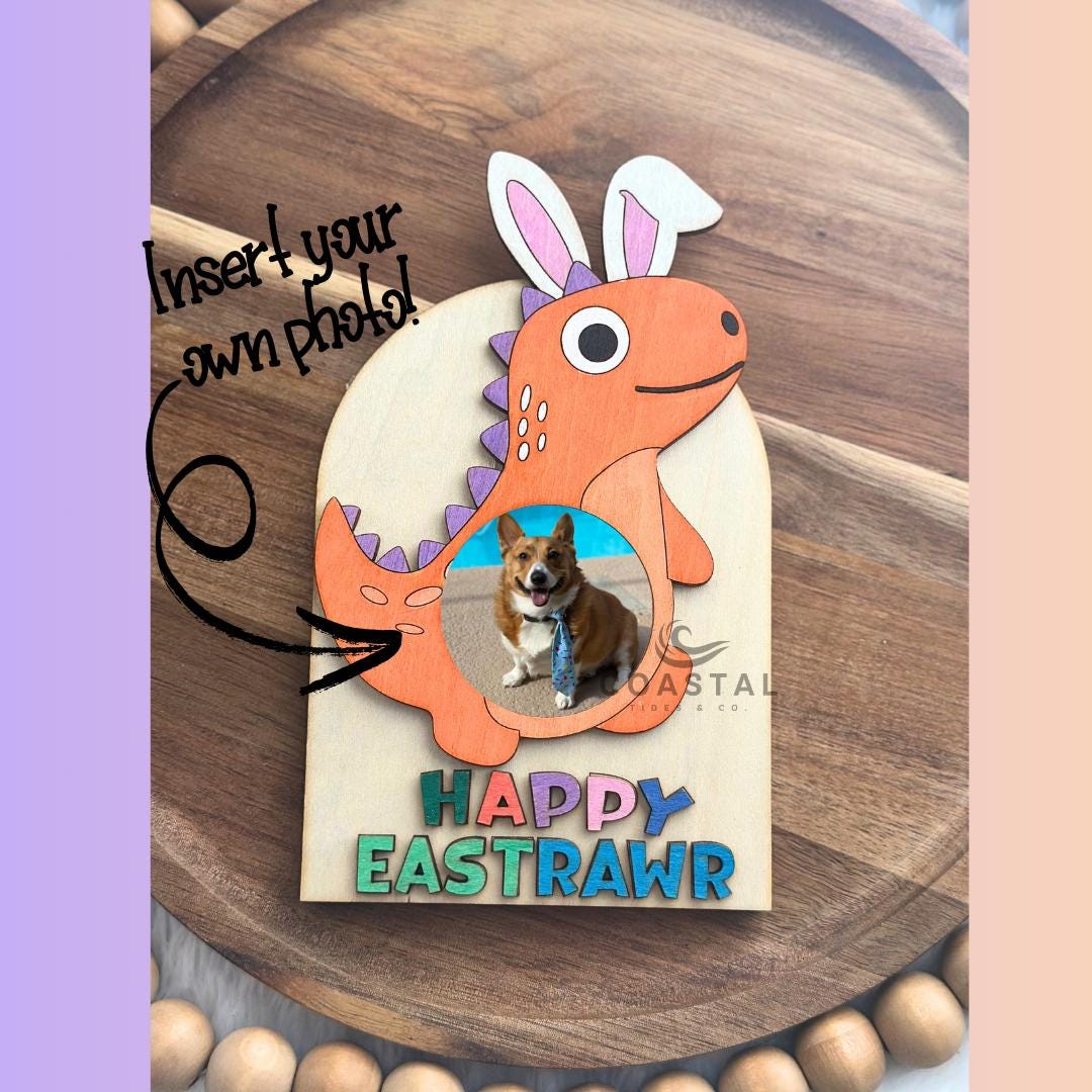 Happy Easter Photo Frame Magnet | Easter Dinosaur Picture Holder ...
