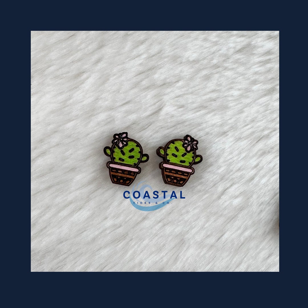 Wooden Cactus Plant Studs | Cactus Studs | Succulent Studs | Plant ...