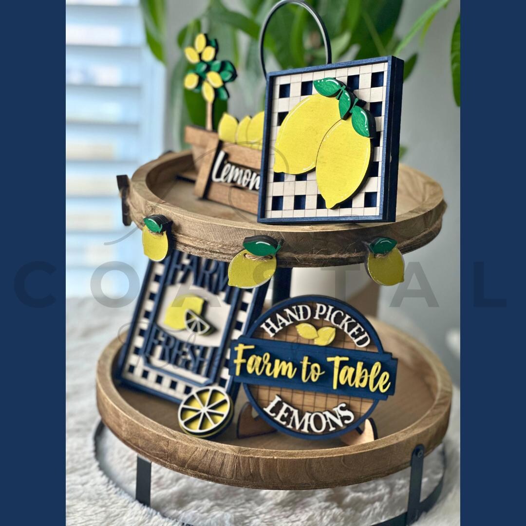 Lemon Tiered Tray Bundle, Farm Fresh Lemons Tier Tray Decor, Lemon ...