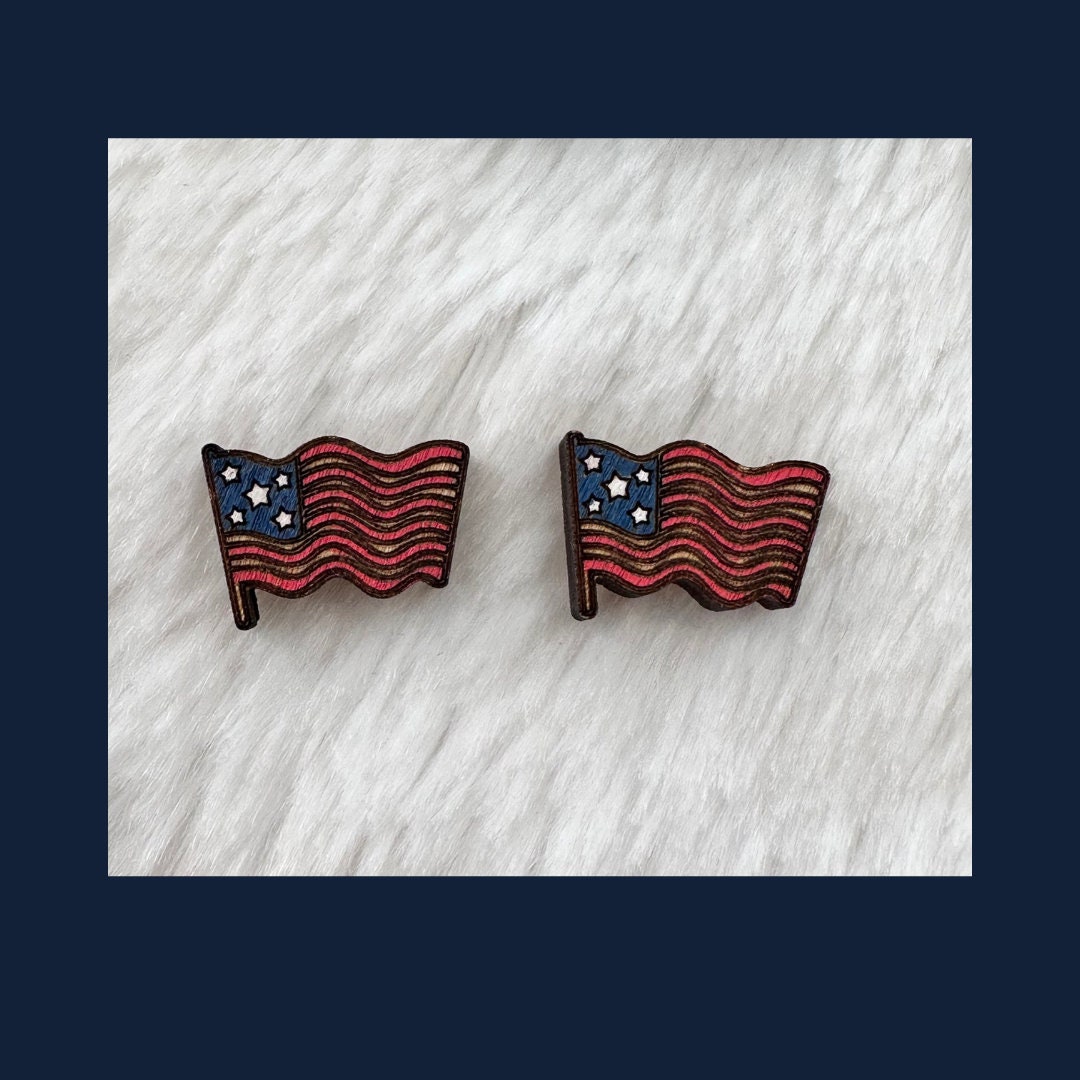 Wooden 4th of July Studs | America Earrings | USA | Stars & Stripes | Patriotic Earrings ...