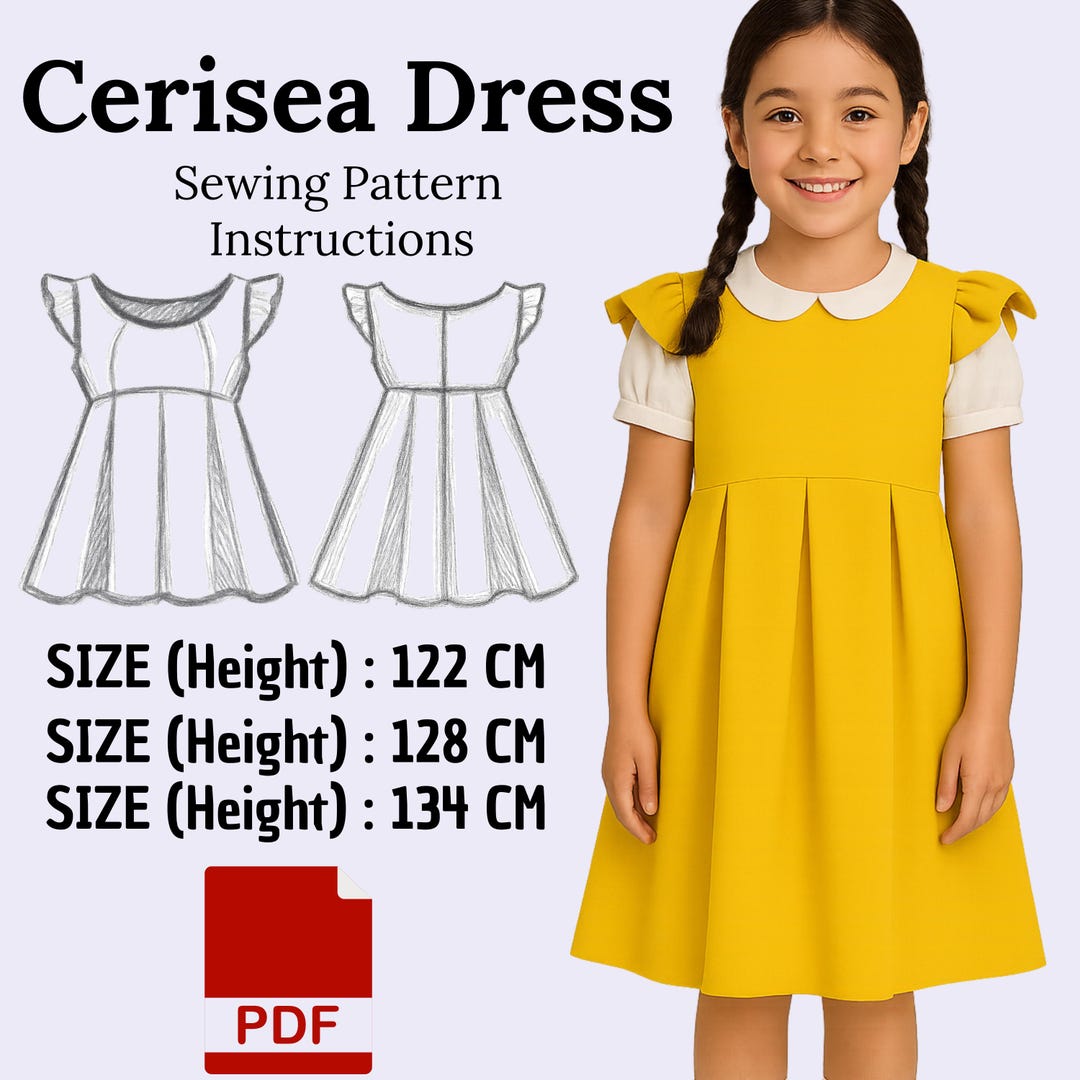 Girls' Flutter Sleeve Sundress Sewing Pattern: Cerisea Dress (PDF ...