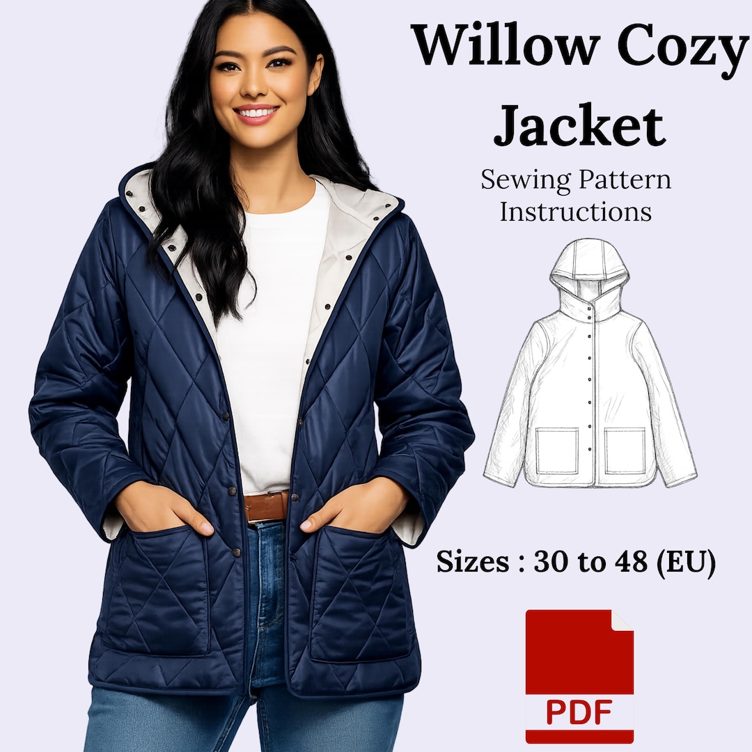 Quilted Hooded Jacket Sewing Pattern | Willow Cozy Coat (PDF Pattern) - Etsy