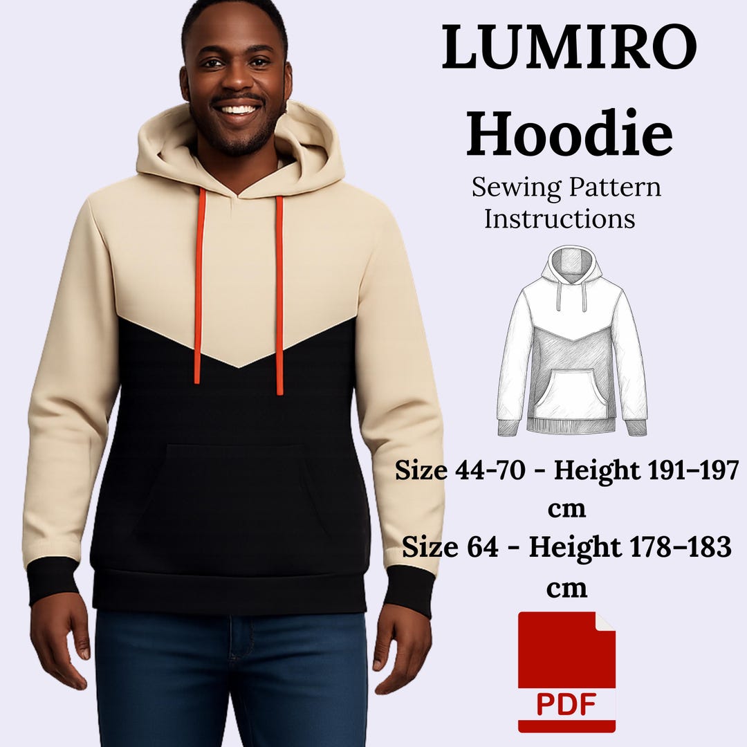 LUMIRO Hoodie Sewing Pattern | Men’s Color-block Hooded Sweatshirt PDF ...