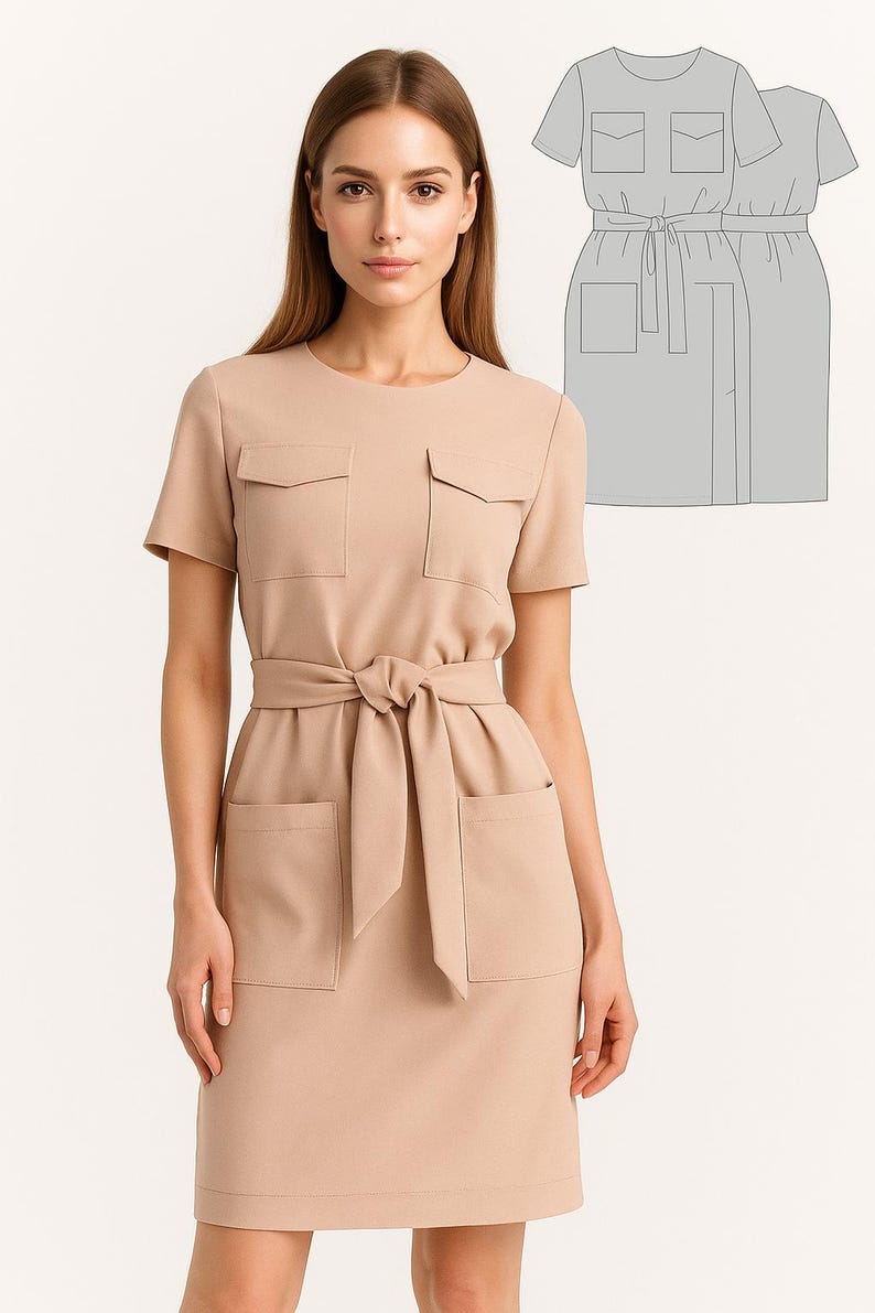 Lena Dress PDF Sewing Pattern: Casual Belted Shirt Dress With Pockets ...