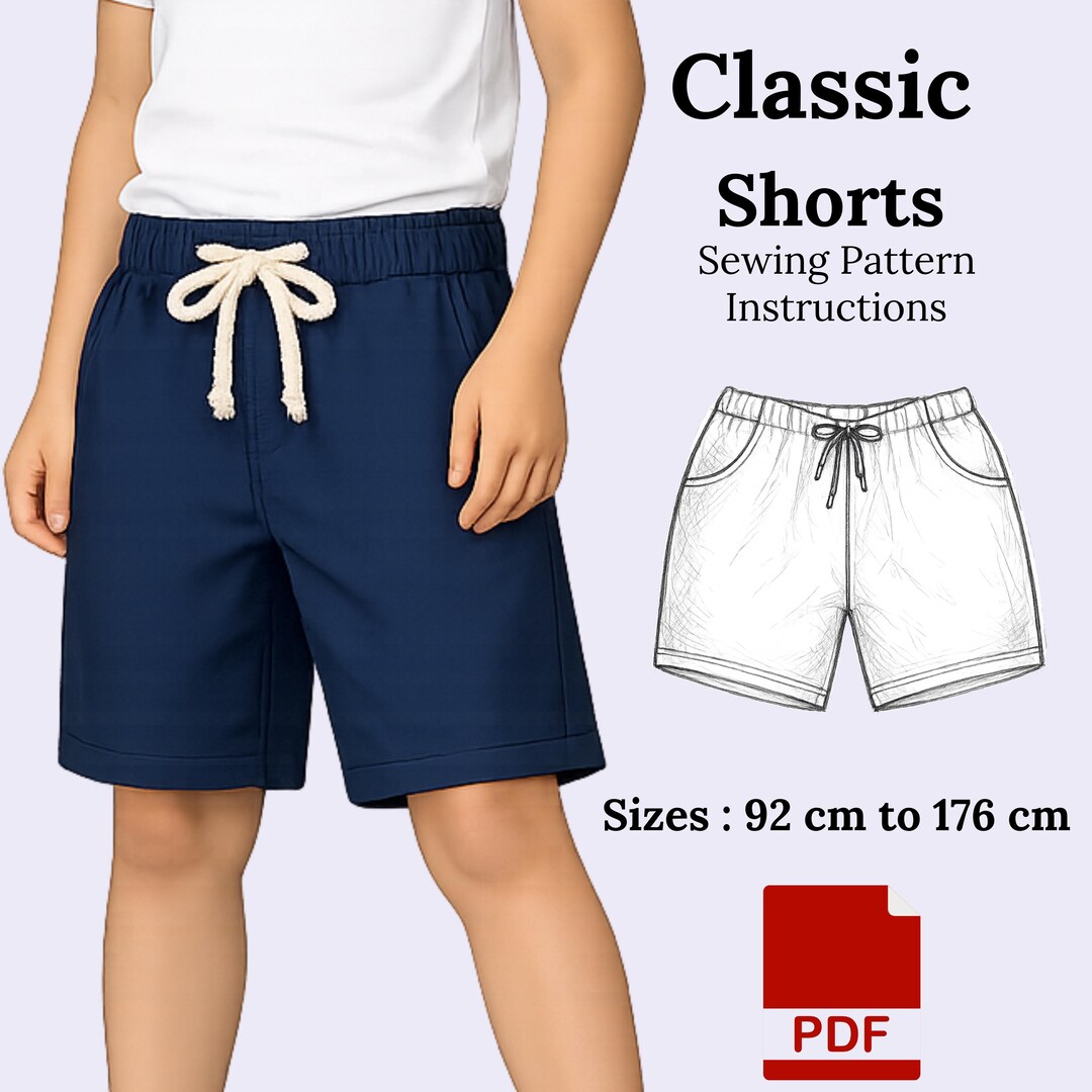 Kids Classic Shorts Sewing Pattern | Beginner Friendly, Sizes 92-176 ...