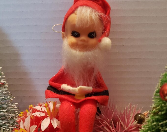 Pixie Santa Claus Knee Hugger, Christmas Ornament, Pose-able, Plastic Face Made in Japan - Etsy