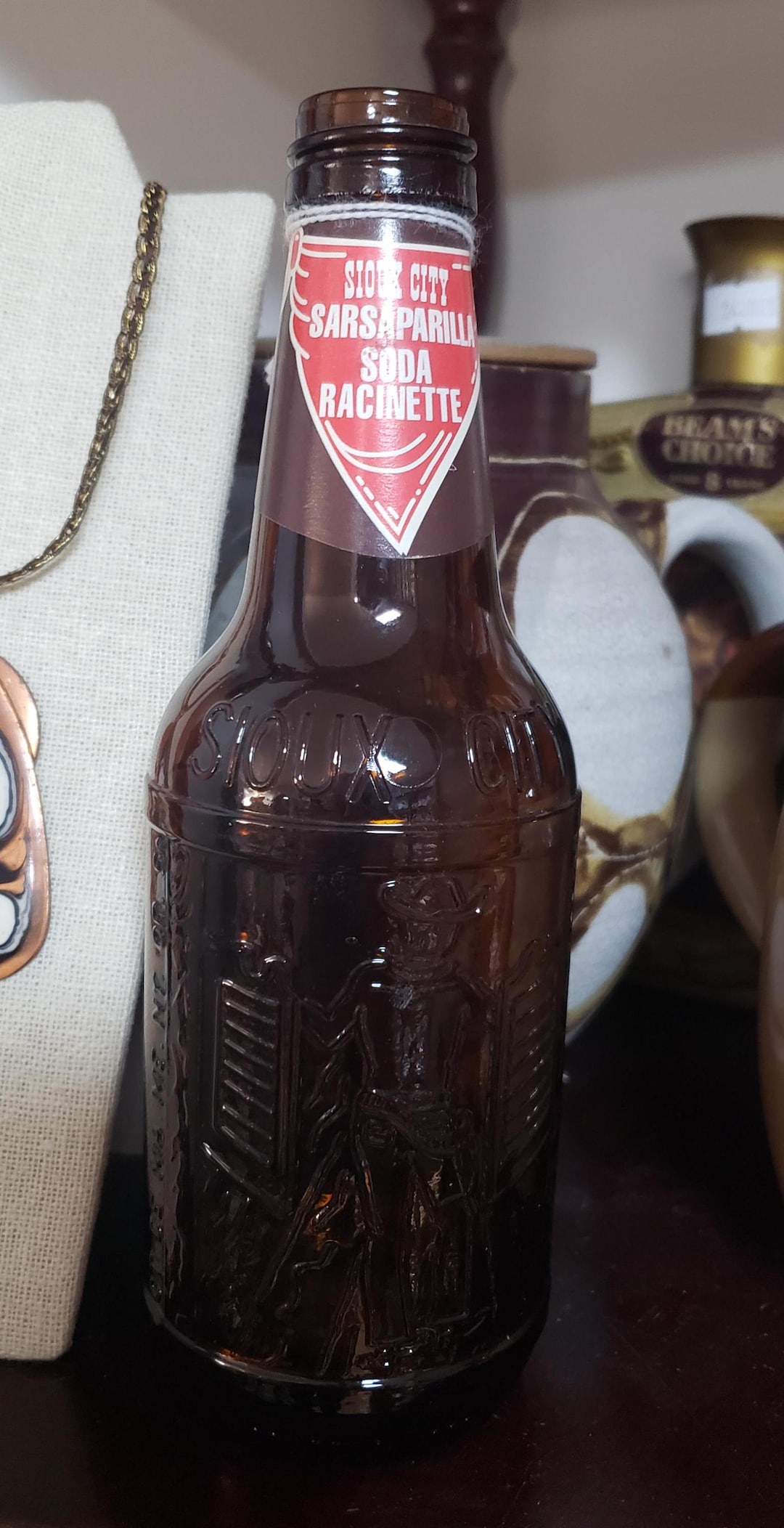 Sioux City Sarsaparilla Soda Bottle, Cowboy Saloon Embossed Brown Soda ...