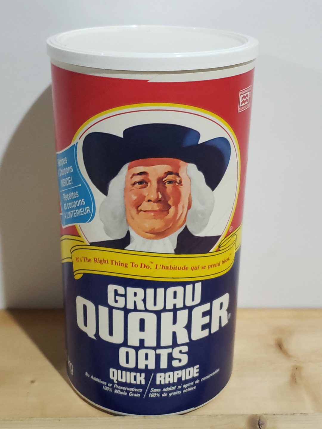 Quaker Oats Oatmeal Empty Advertising Cardboard Container, Gruau Quaker ...