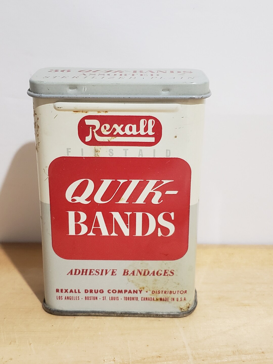 Vintage Advertising Rexall Quik-bands Metal Tin, Adhesive Bandages ...