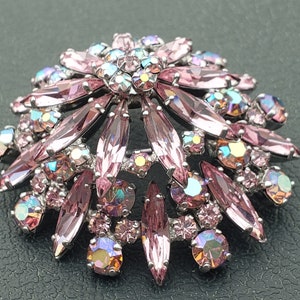 Rare Signed SHERMAN Large Domed Cluster Brooch / Pretty Pink Austrian ...