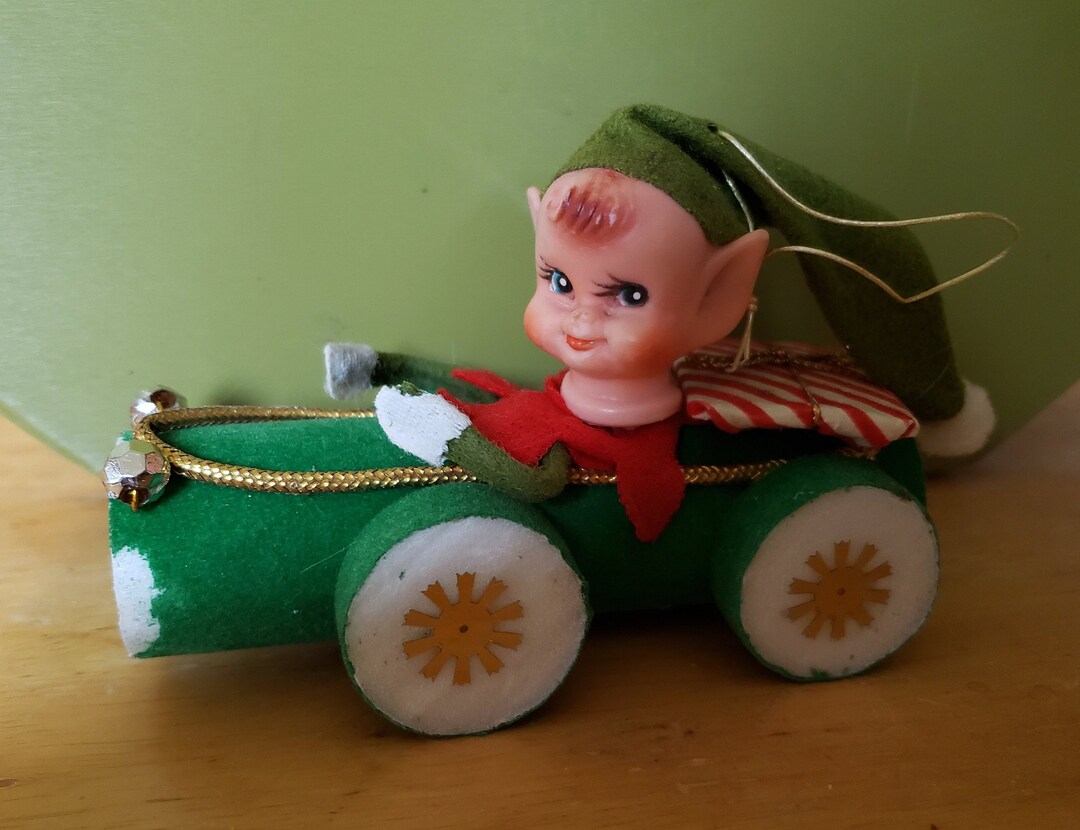 Boy Pixie Elf Crusin in a Car, Felt Pixie, Christmas Pixie Decoration ...