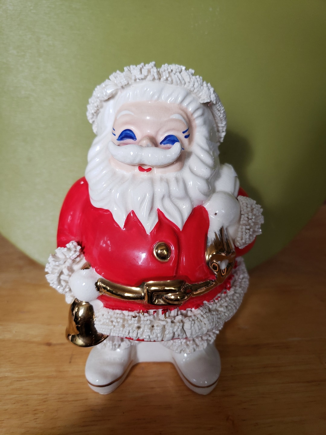 Blue Eyed Spaghetti Trim Santa Claus, Hand Painted Ceramic Santa Claus ...