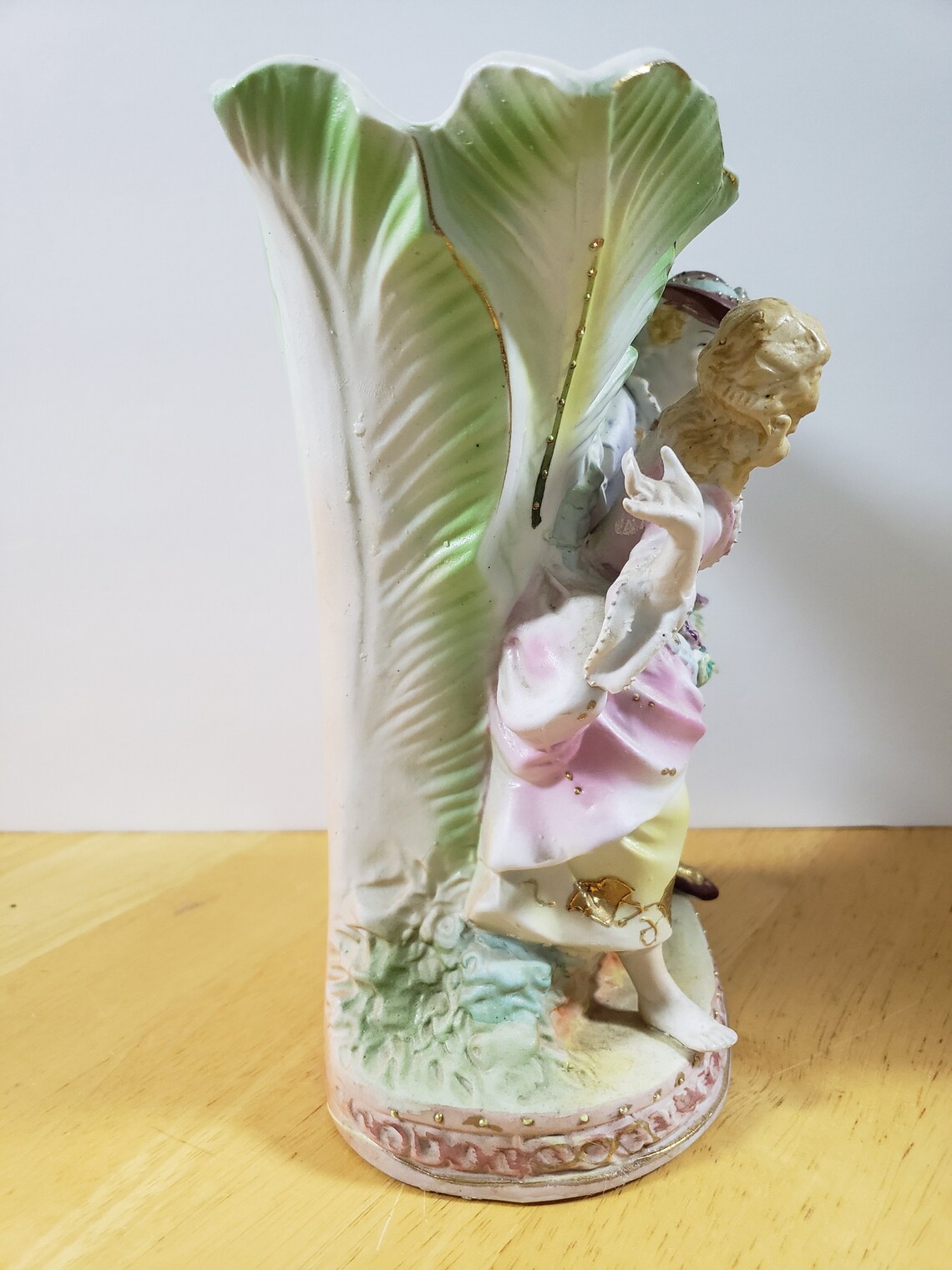 Antique Bisque Victorian Couple Vase, Cabbage Leaf Vase, Ornate German ...