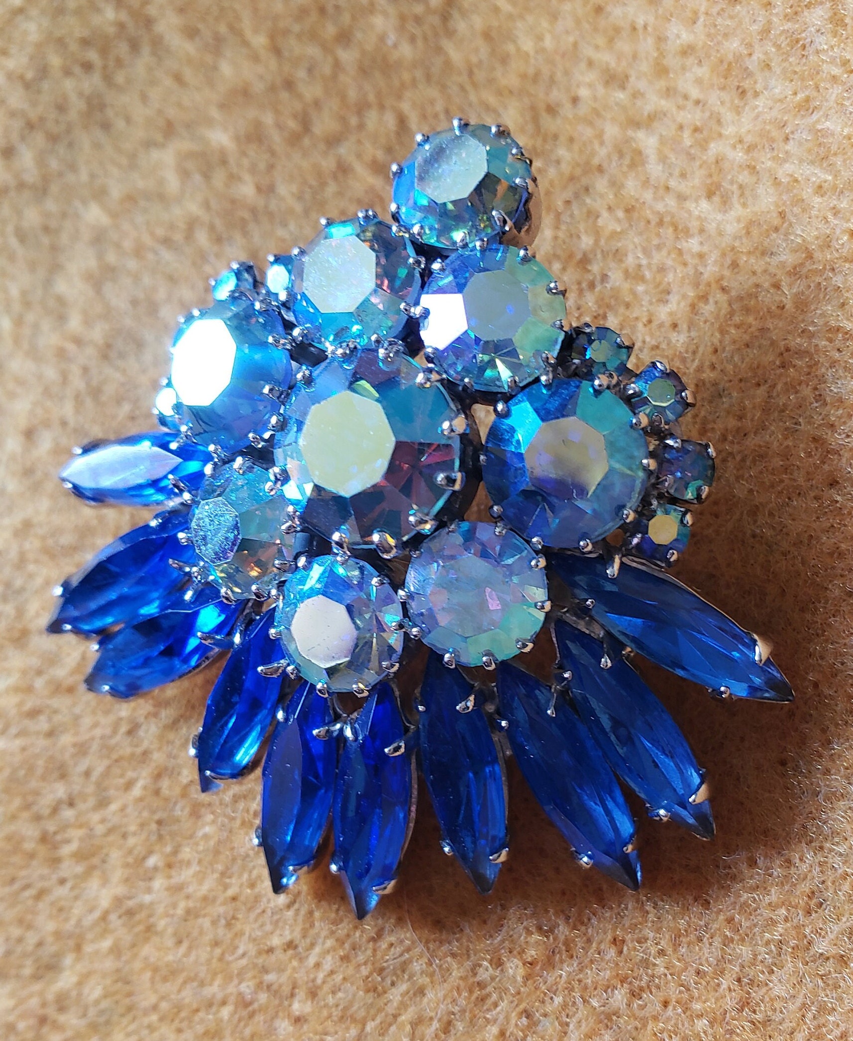 Unmarked SHERMAN ?? Brooch, Multi Tone Blue Spray Brooch - Etsy
