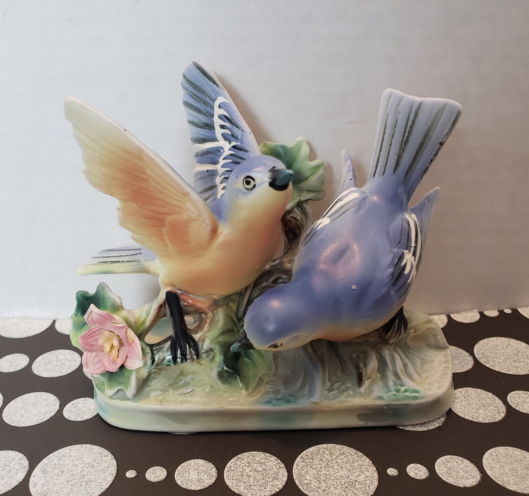 Vintage Ceramic Bisque Blue Birds Figurine, Made in Japan - Etsy