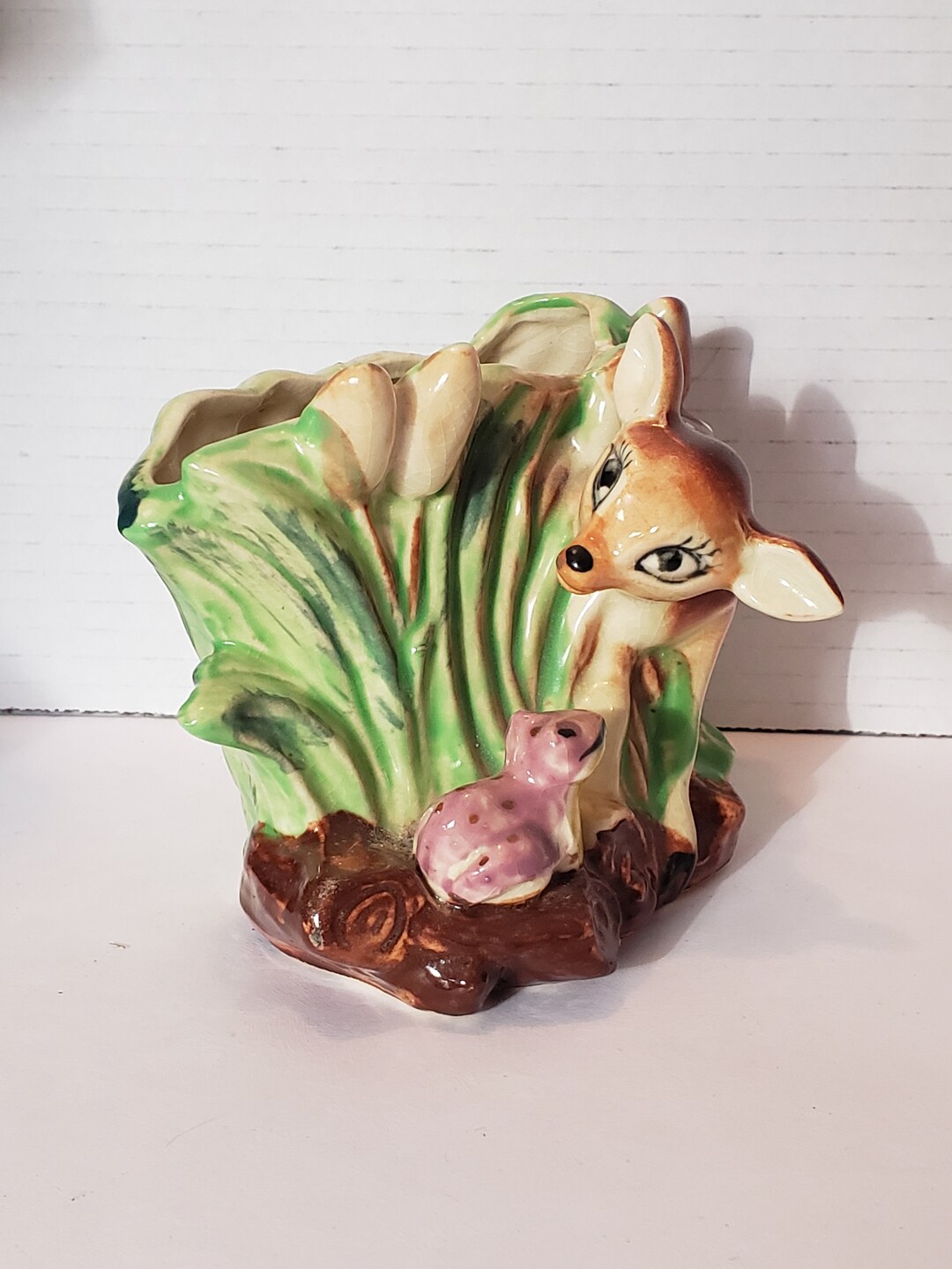 Deer and Frog Planter Vase, Ceramic Fawn Vase, Made in Japan - Etsy