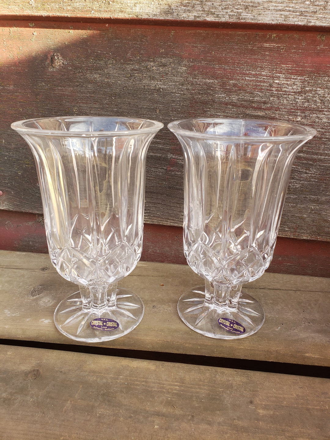 St. George Crystal Candle Goblets, USA 24% Lead Crystal Deplomo ...