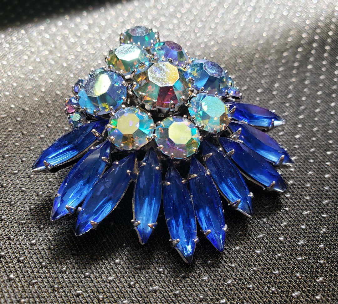 Unmarked SHERMAN ?? Brooch, Multi Tone Blue Spray Brooch - Etsy