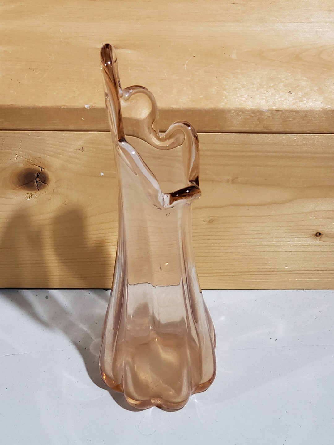 Vintage SWUNG Glass PEACH Flower Vase, Five Finger Art Vase, Peach ...