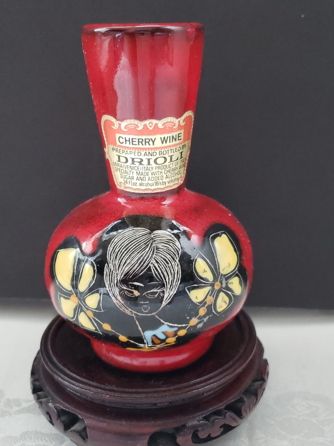 Vintage Drioli Red Ceramic Liquor Bottle, Art Deco Hand Painted Lady ...