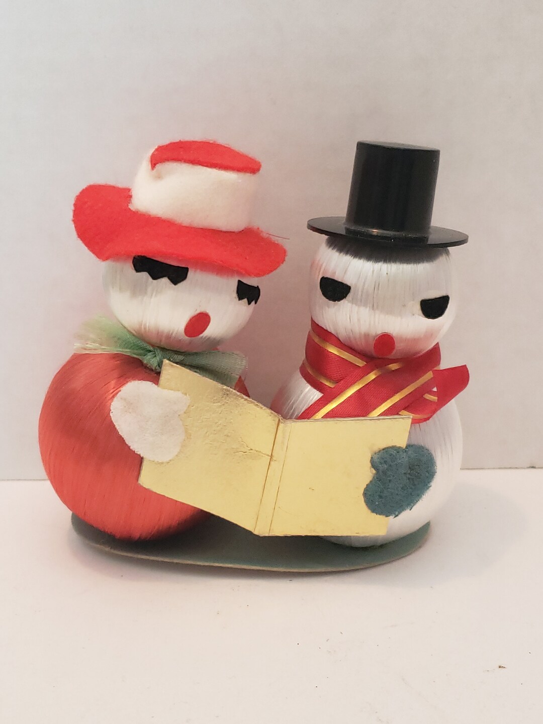 Cl Vintage Satin Snowmen Carolers Christmas Ornament, Man Lady Snowmen ...