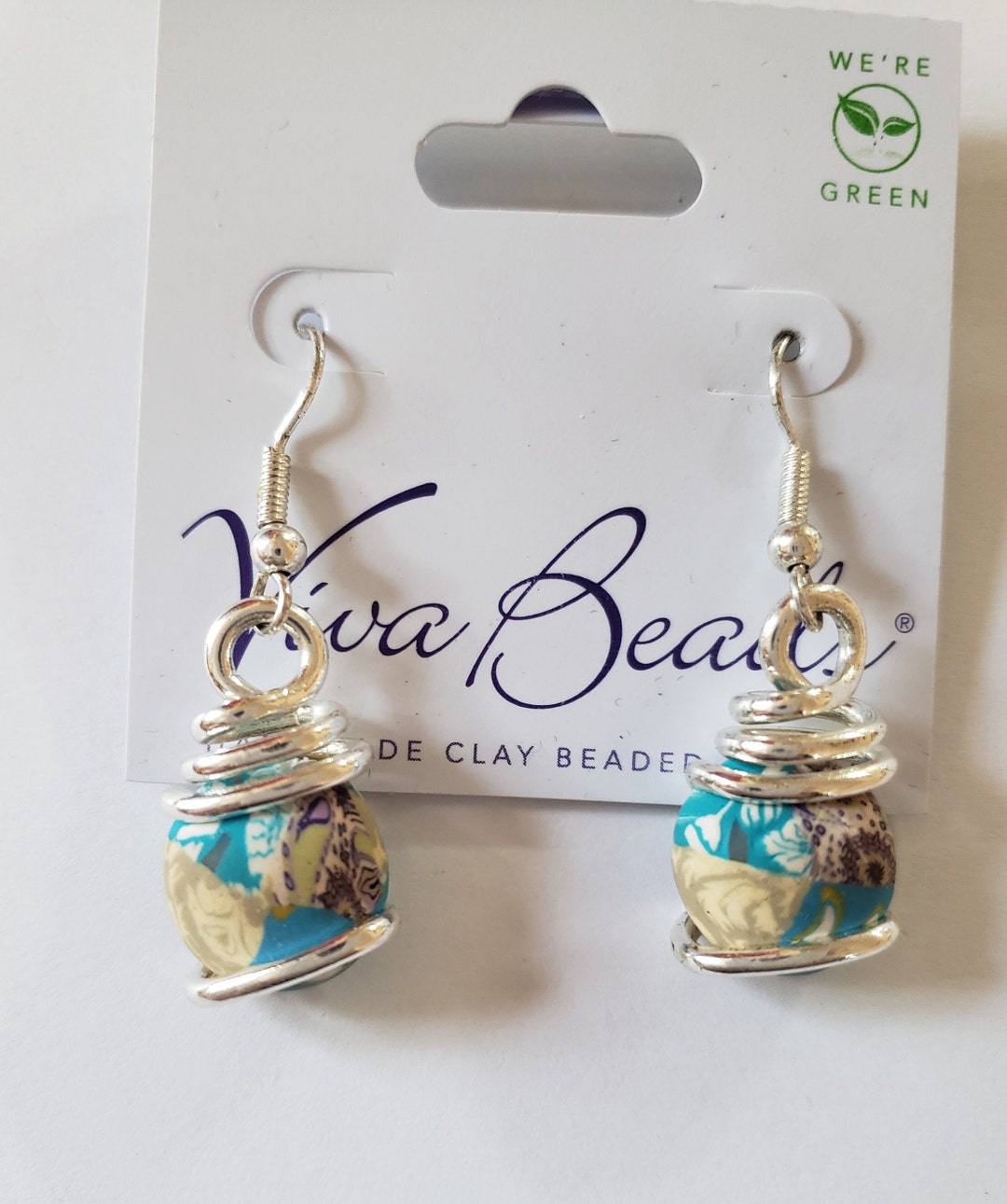 VIVA Bead Handmade Clay Bead Earrings, Viva Beads Love Nature, Blue, Purple and Beige - Etsy