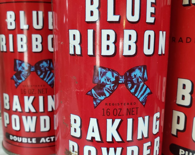 Vintage Blue Ribbon Baking Powder Tin With Lid - Collectible Tin - Etsy