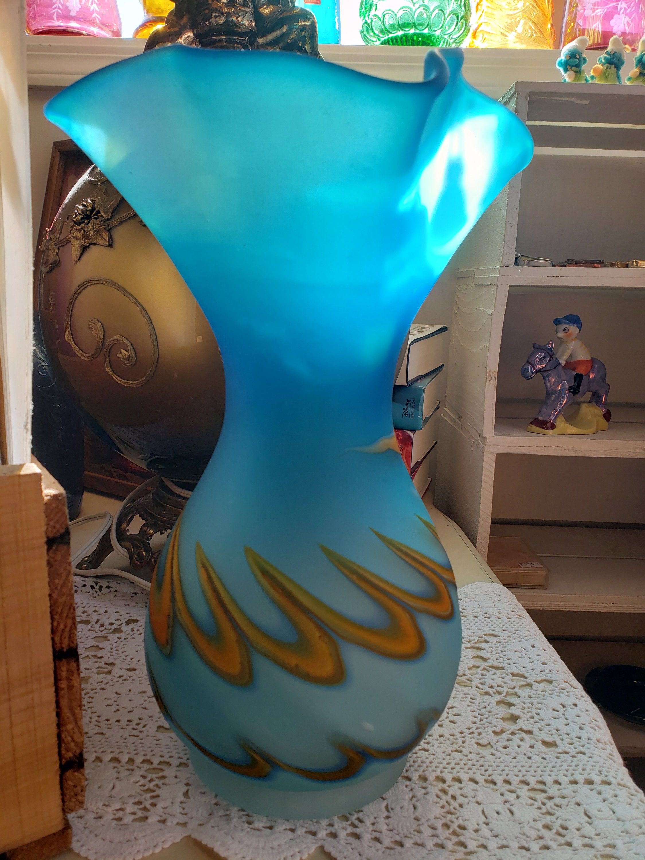 Essie Zareh Baijan Glass Art Vase Ruffled Top Multi Blue | Etsy