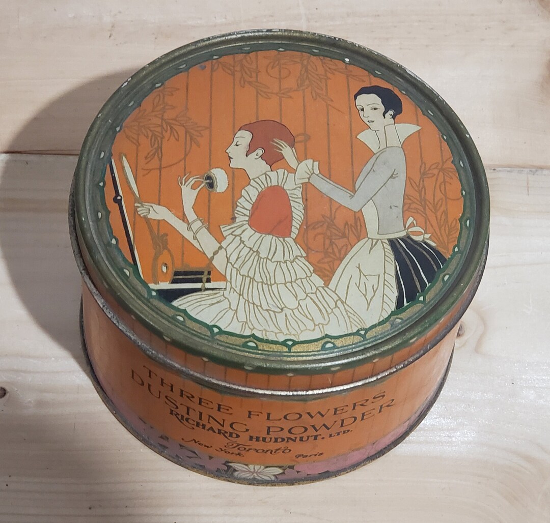 Vintage Three Flowers Dusting Powder Tin, Art Deco Powder Tin, Great ...