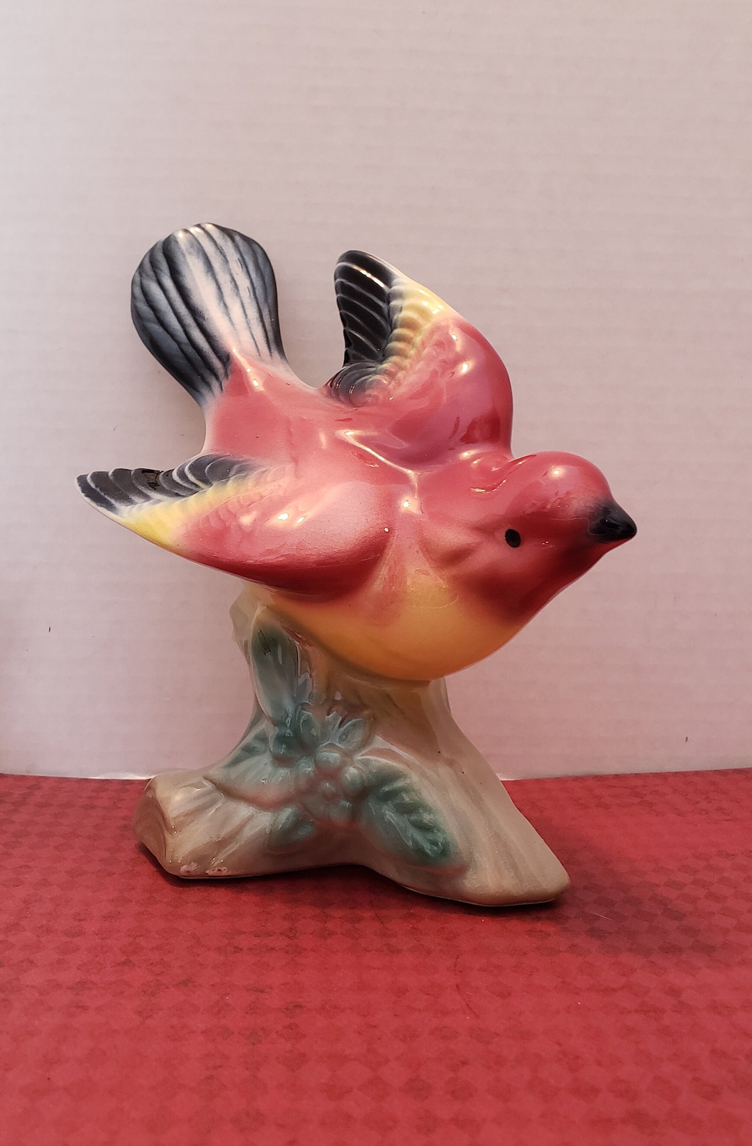 Vintage Ceramic Bird Figurine, Red Yellow Bird Decor, Unmarked - Etsy