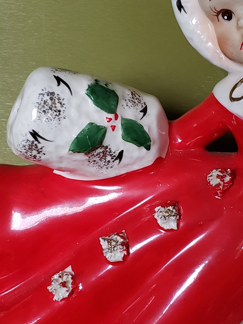 RELPO Christmas Ceramic Shopper Girl Planter Figurine, Christmas Girl ...