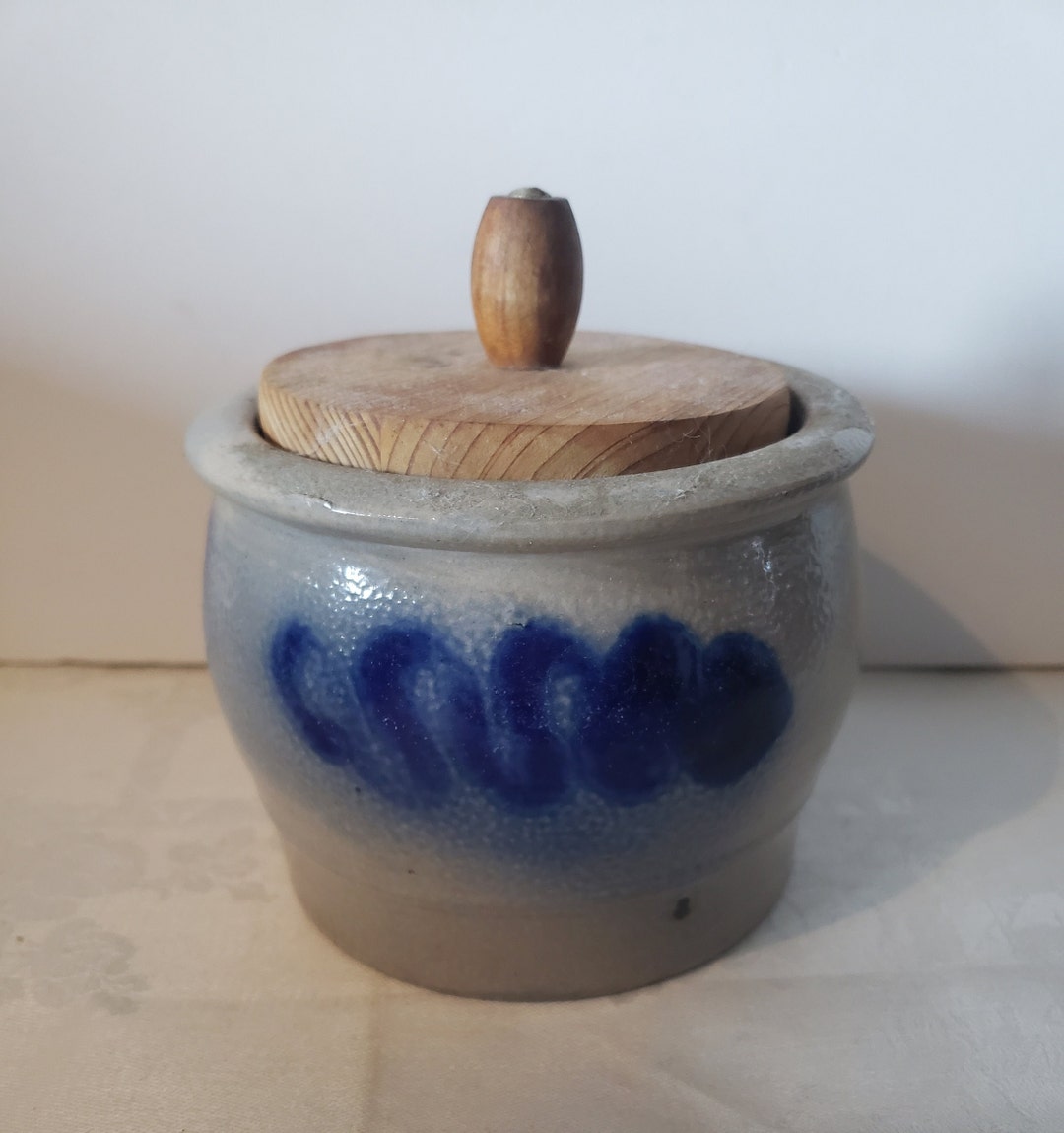Salt Glazed Blue Design Crock, Farm House Décor, Kitchen Crock, Kitchen ...