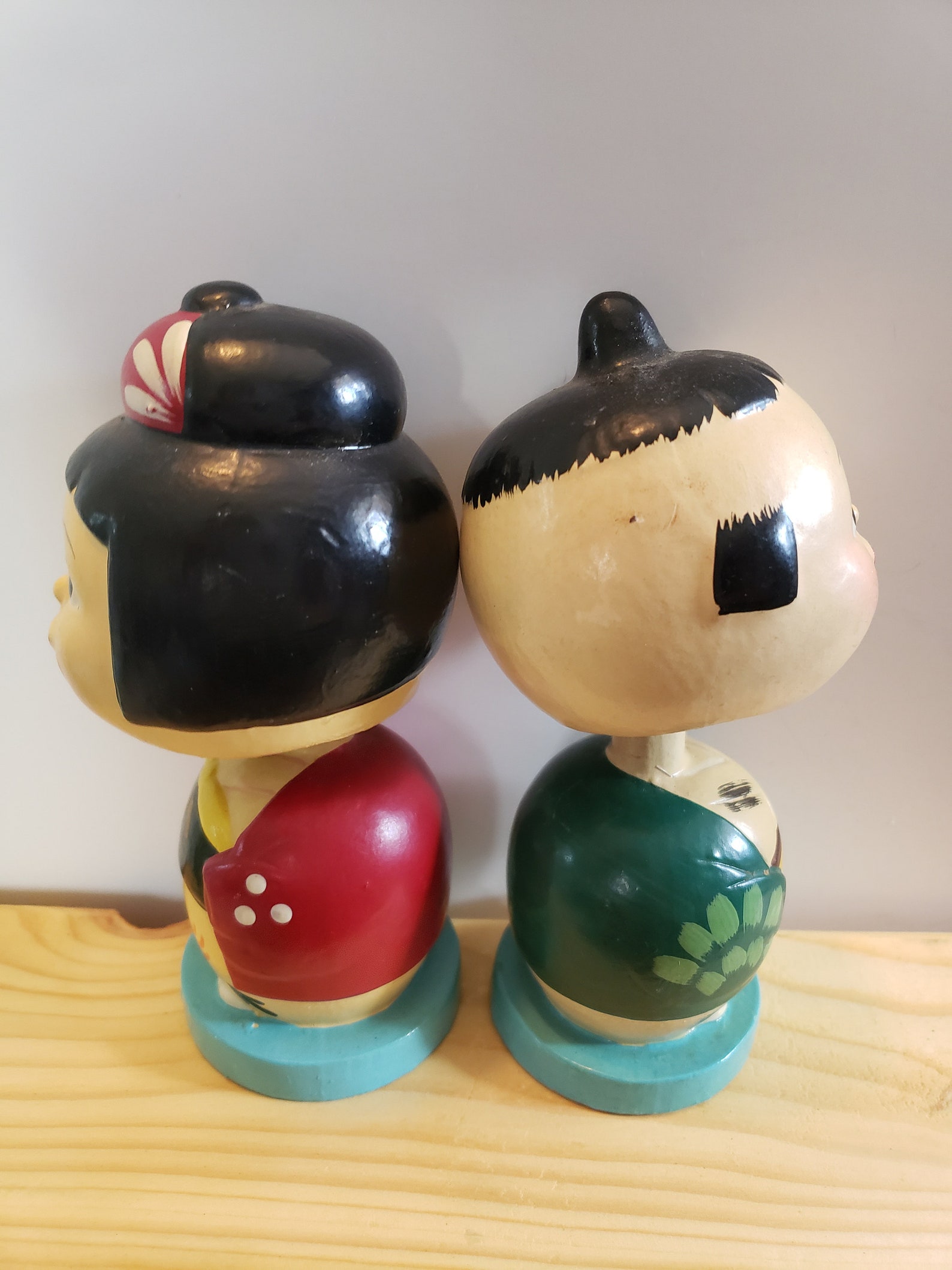 Vintage Pair Chalkware Japanese Bobble Heads / Boy Girl Magnetic Lips ...