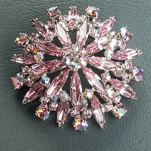 Rare Signed SHERMAN Large Domed Cluster Brooch / Pretty Pink Austrian ...