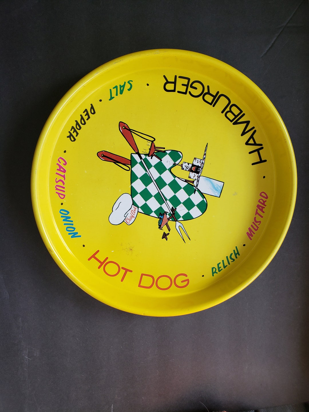 Retro MCM BBQ Grill Cocktail Decorative Round Serving Tray, BBQ Tray ...