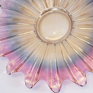 Vintage Federal Glass Sunburst Plate, Pink Rainbow Iridescent Glass ...