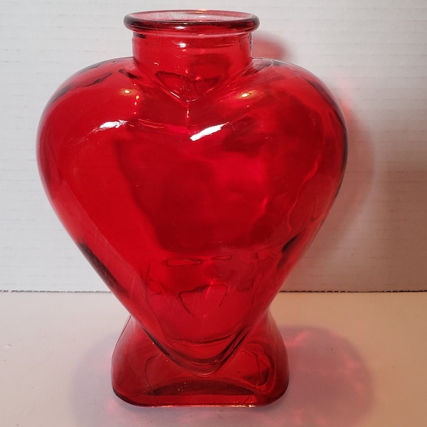 Red Glass Heart Vase - Etsy