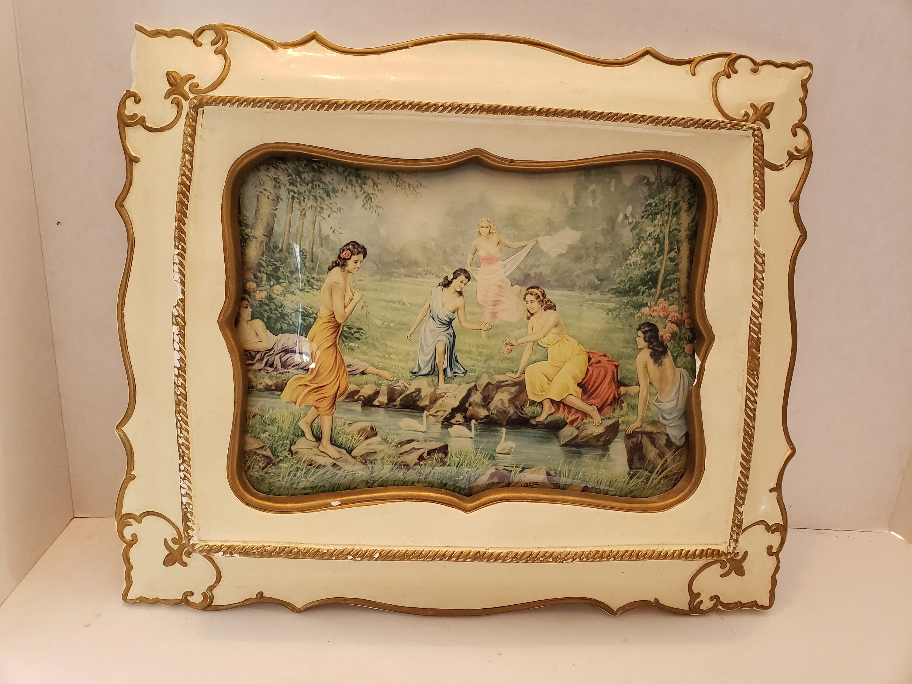 Vintage Art Litho. by A. COLLINO Water Nymphs Framed Art Picture ...