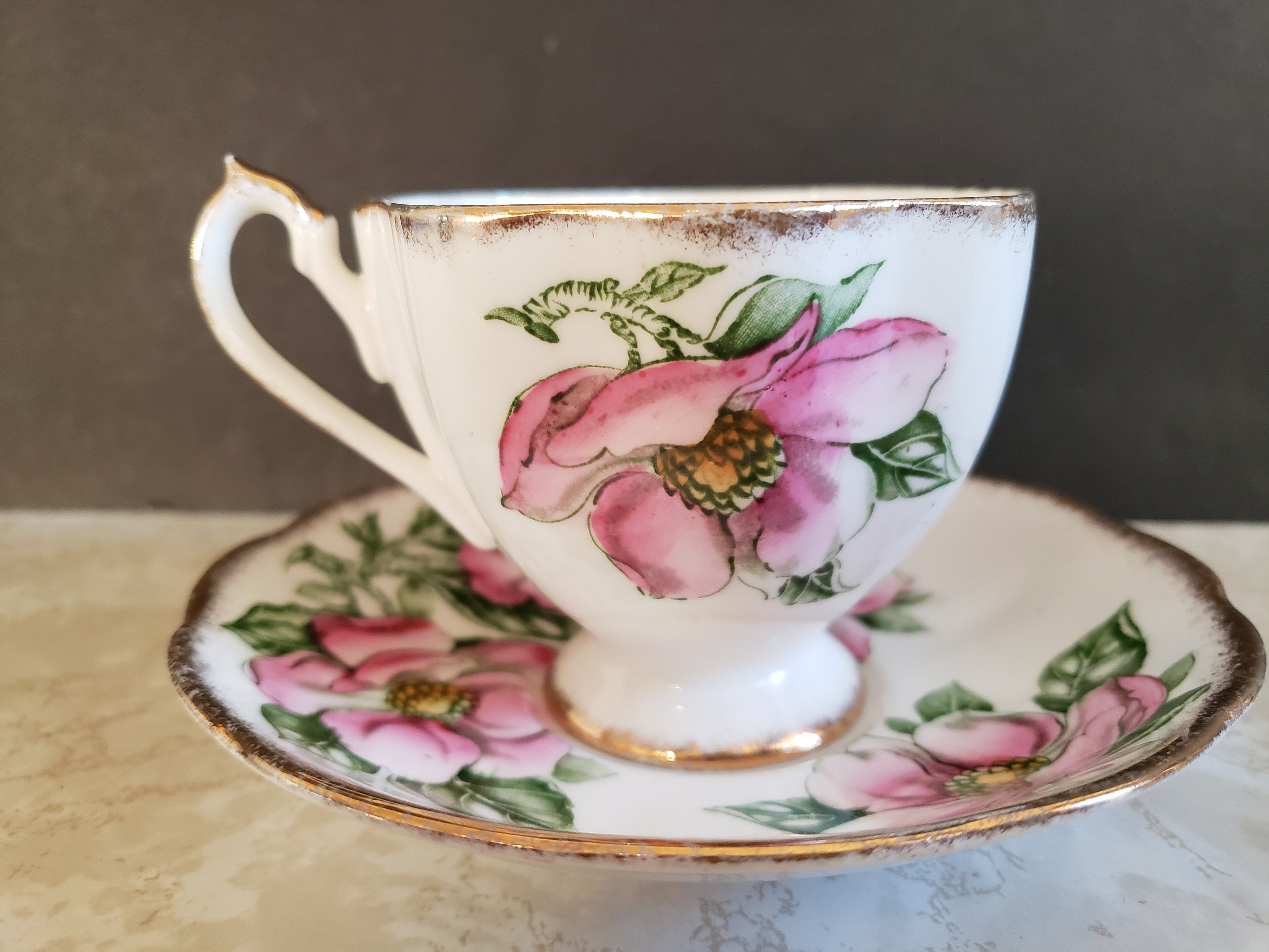 Queen Anne Magnolia Teacup & Saucer / Large Pink Magnolia - Etsy