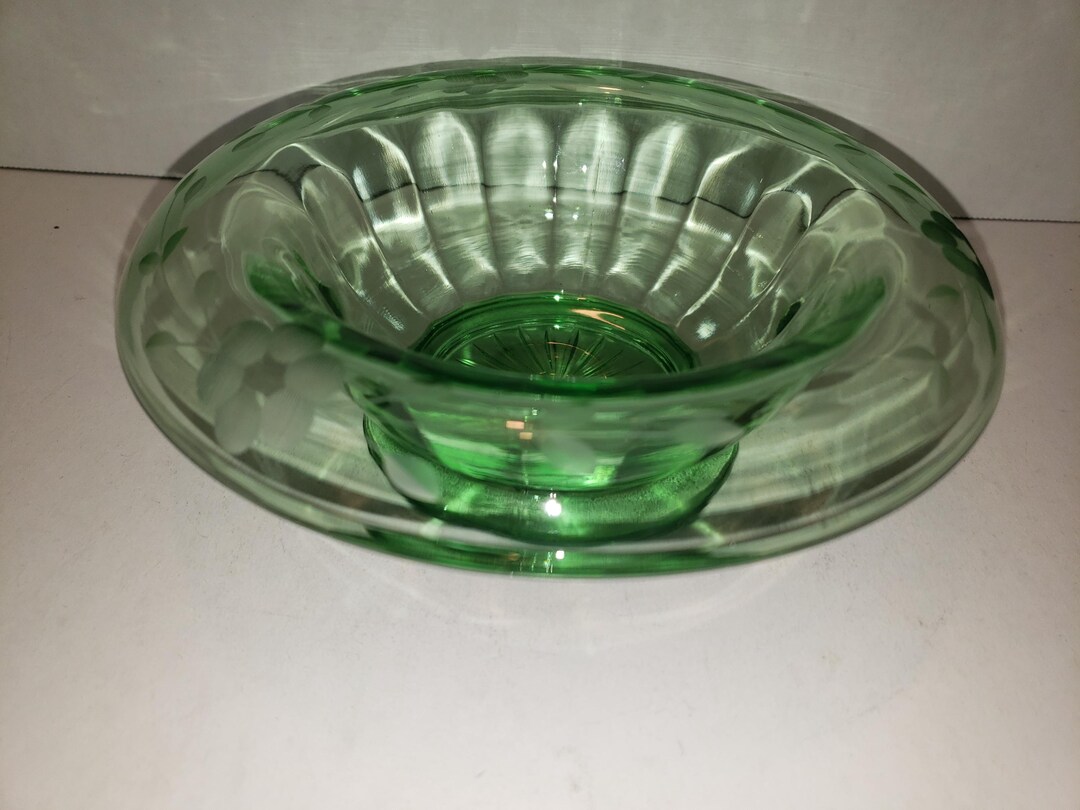 Uranium Glass Rolled Swirl Edge Posy Vase, Rolled Edge Depression Glass ...