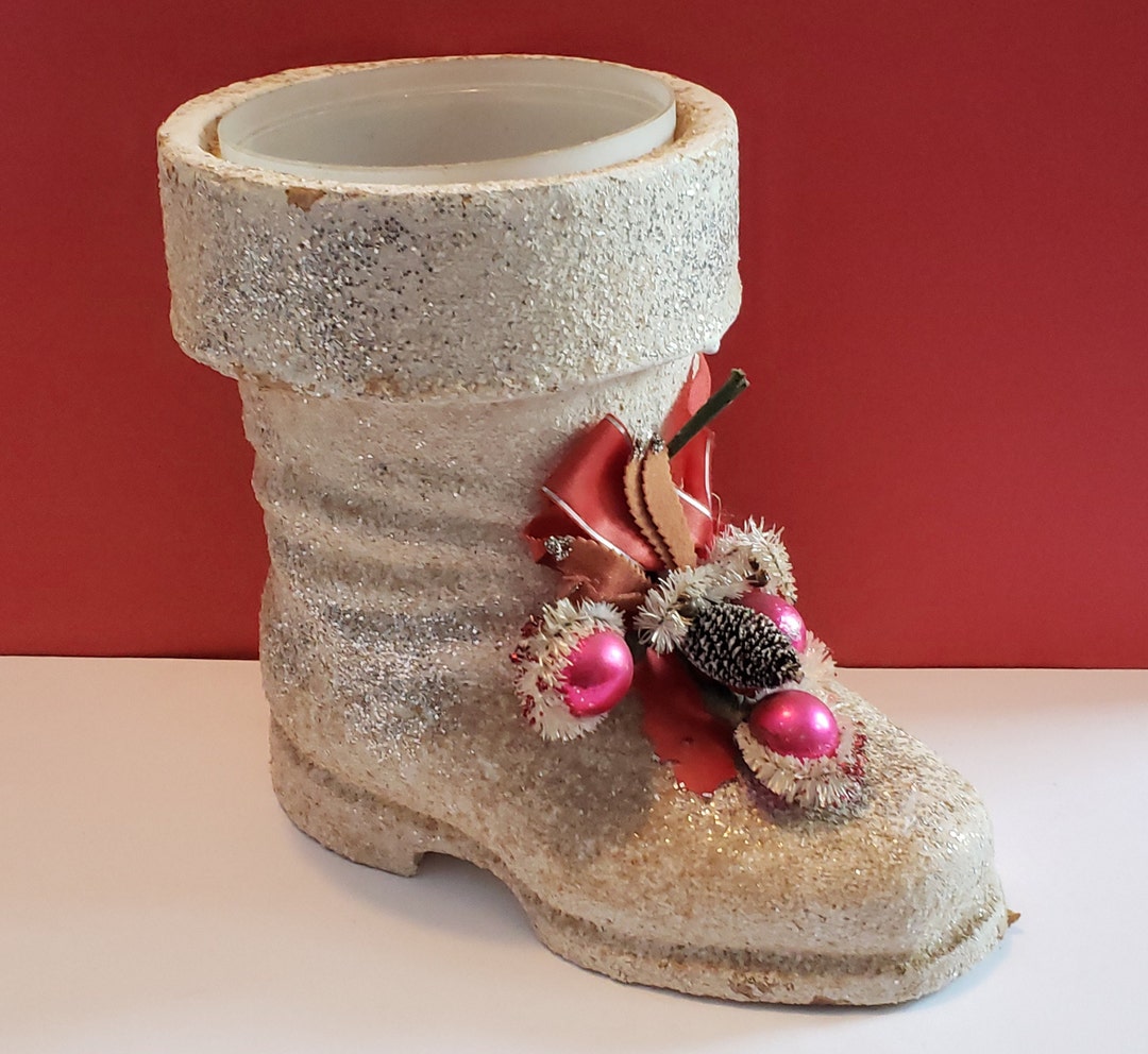 Antique Paper Mache Santa Boot , Candy Santa Boot, Paper Mache Boot ...