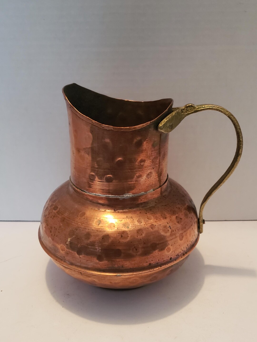 Antique Hammered Copper Brass Jug, Copper Pitcher, Country Kitchen ...