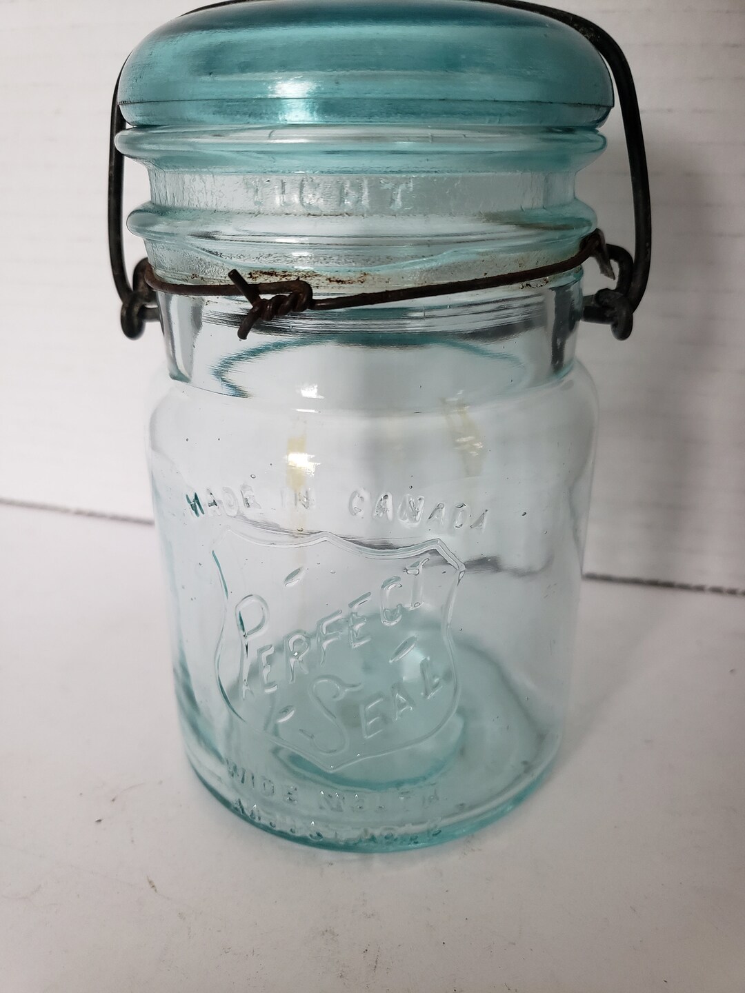 Blue Per-fect Seal Canning Jar With Glass Lid and Bail Closure, Antique ...