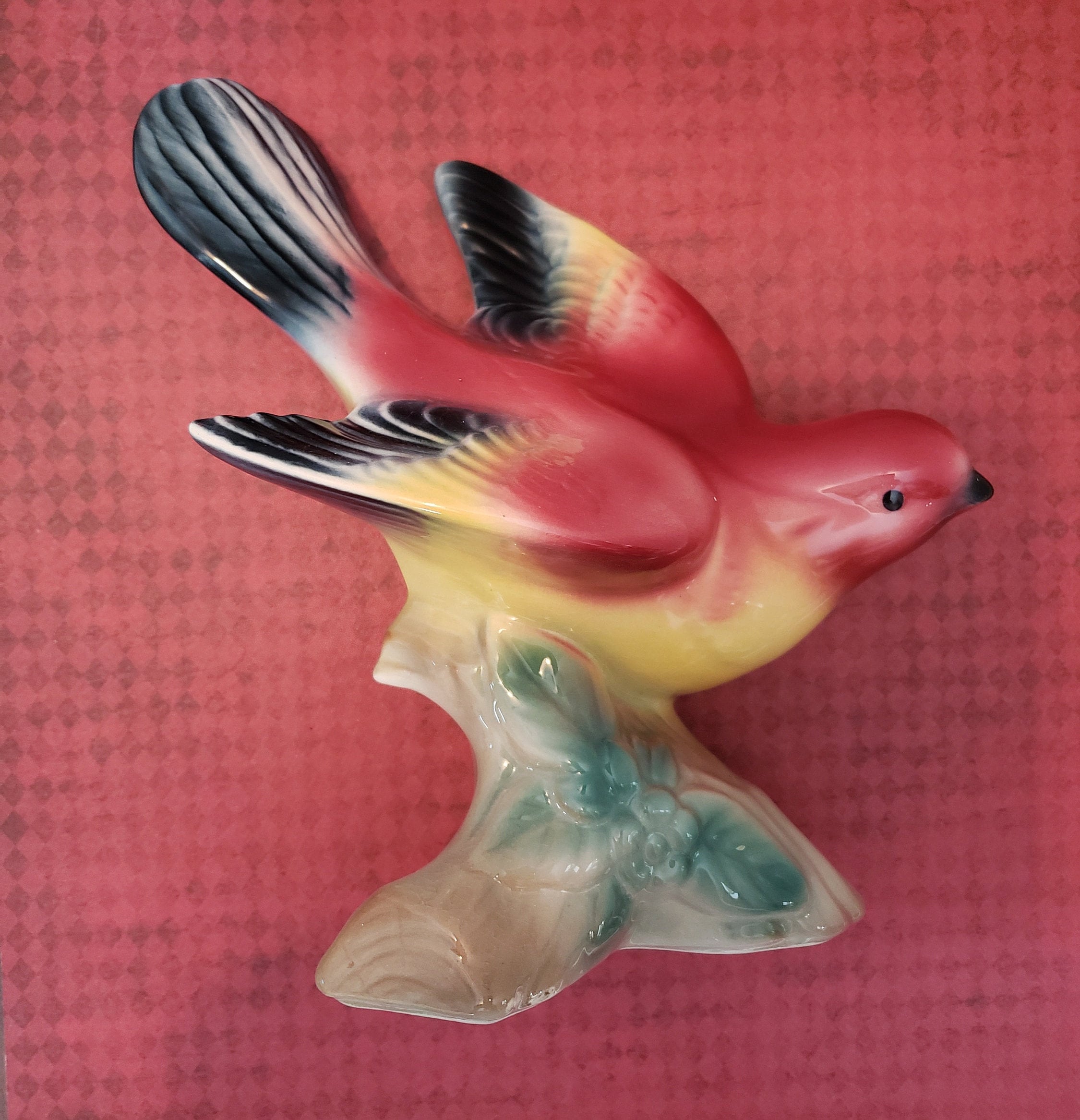 Vintage Ceramic Bird Figurine Red Yellow Bird Decor Unmarked - Etsy