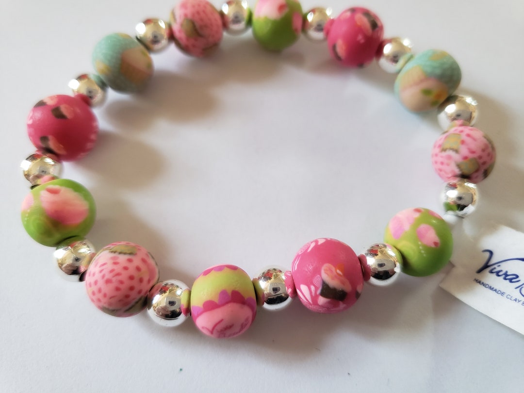 VIVA Bead Handmade Clay Bead Bracelet, Viva Beads Silk Cupcake, Pinks ...