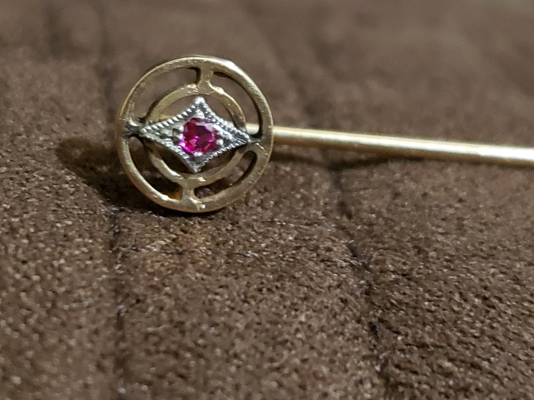 10K Gold Marcasite Synthetic RUBY Straight Lapel Pin, Hat, Coat - Etsy