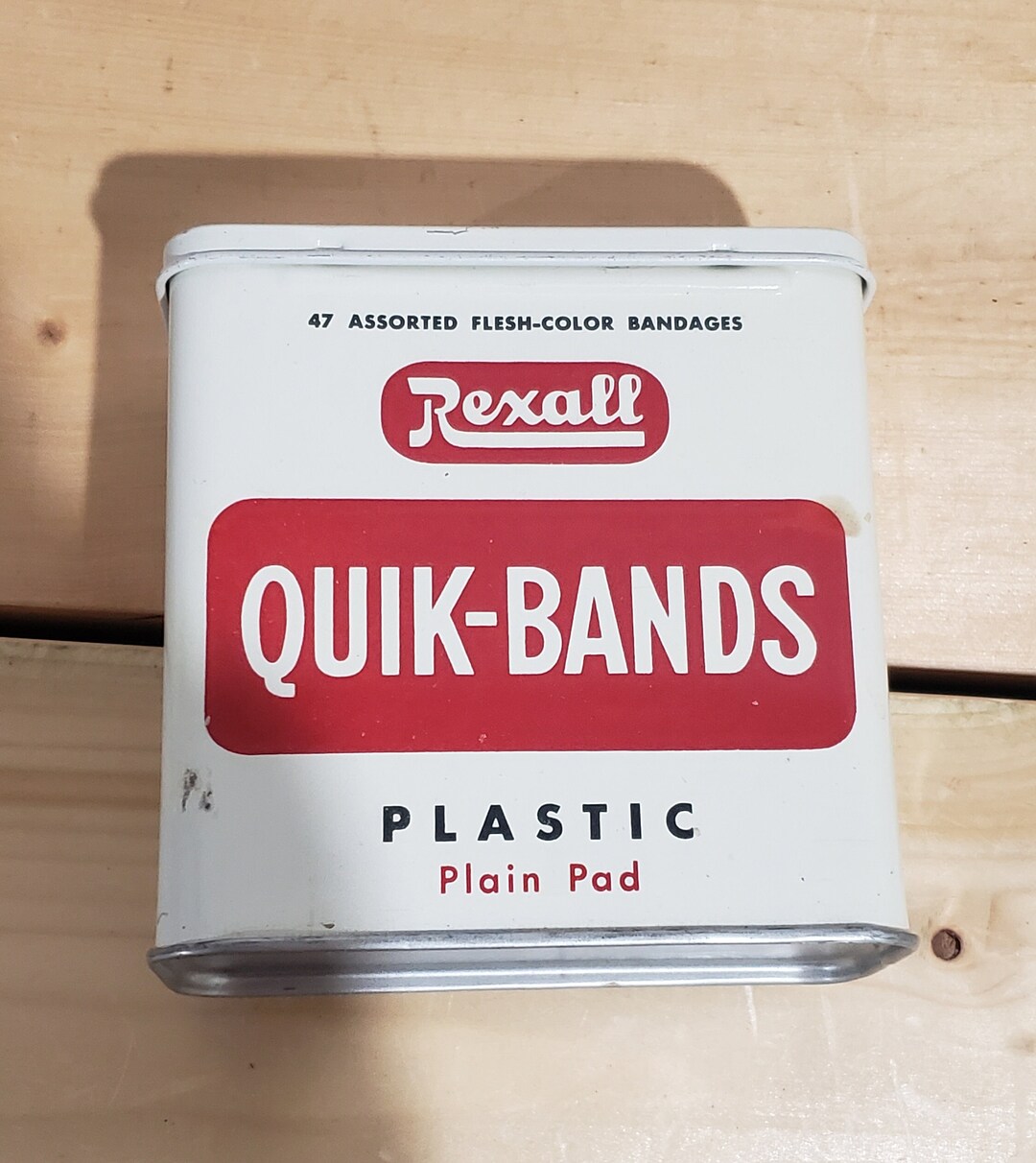Vintage Advertising Rexall Quik-bands Metal Tin, Plastic Plain Pads ...