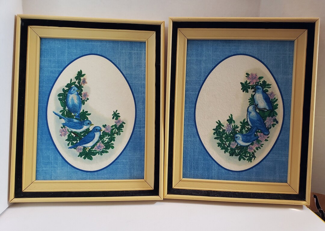 Set of 2 Vintage Tri-chem Blue Bird Plastic Framed Pictures, TRI-CHEM ...