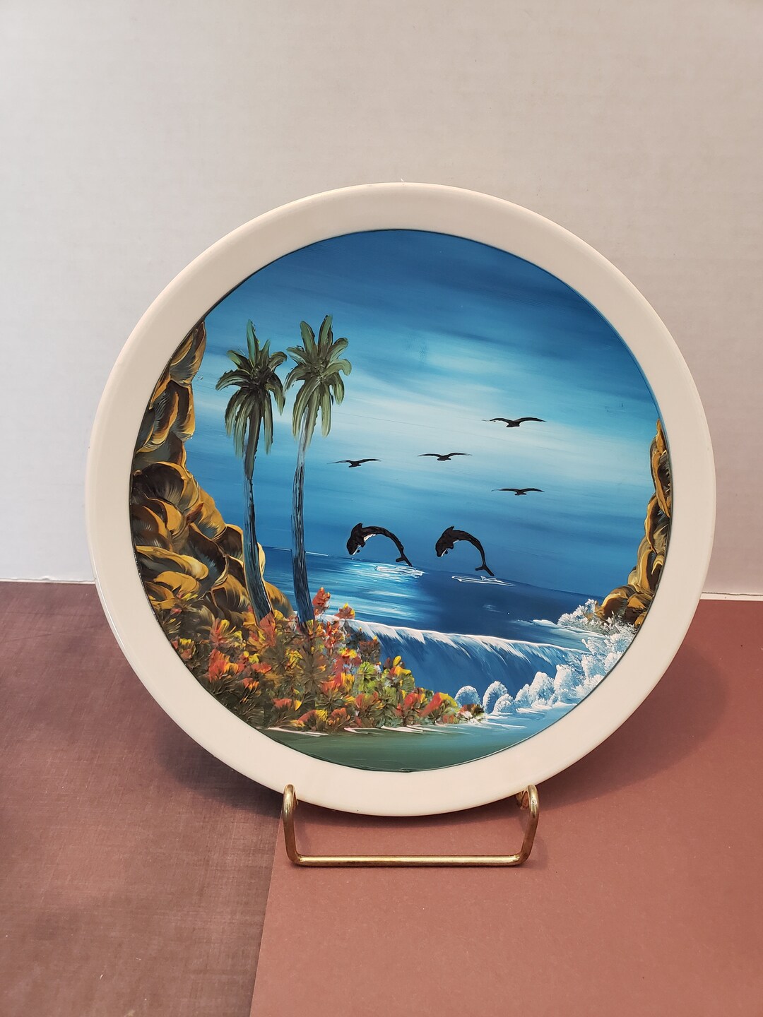 Gorgeous Anfora 2001 Signed Pottery Plate, Whale Dolphin Tropical View ...