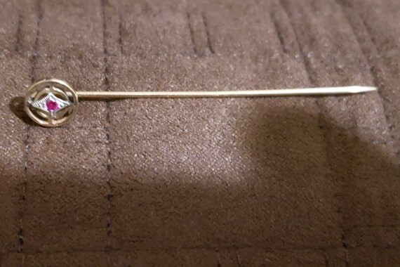 10K Gold Marcasite Synthetic RUBY Straight Lapel Pin,… - Gem